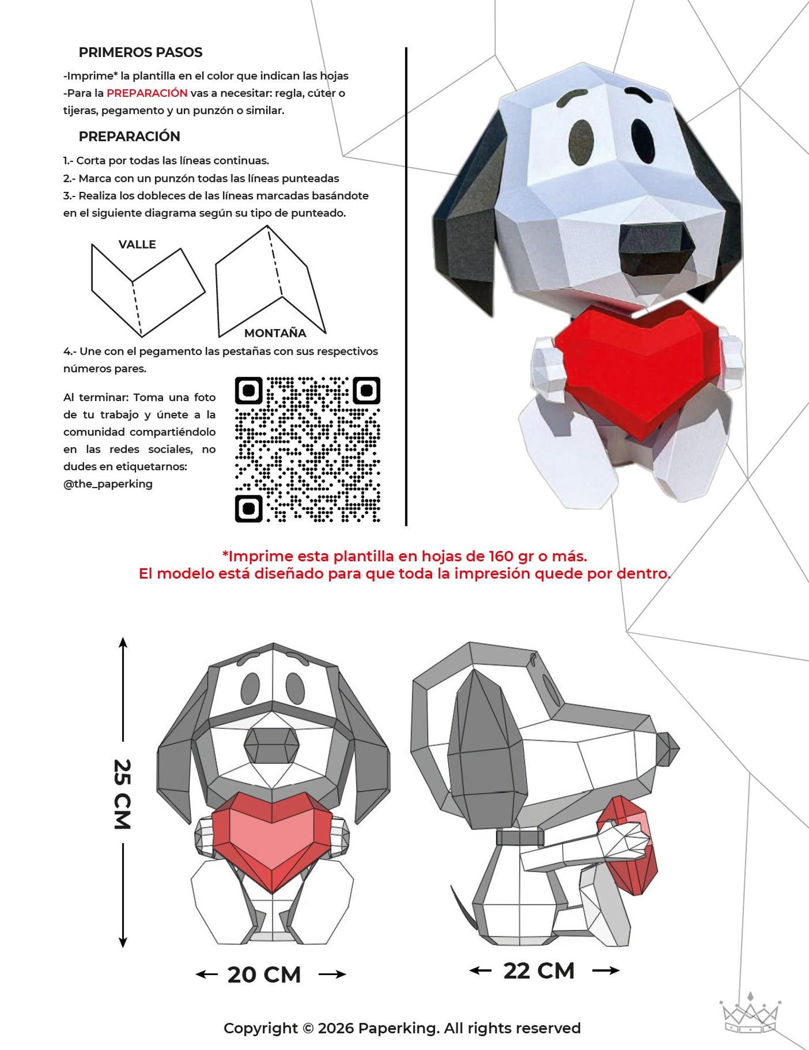 Snoopy Papercraft 3D – PDF Valentine Low Poly Template | DIY Love Decor ...