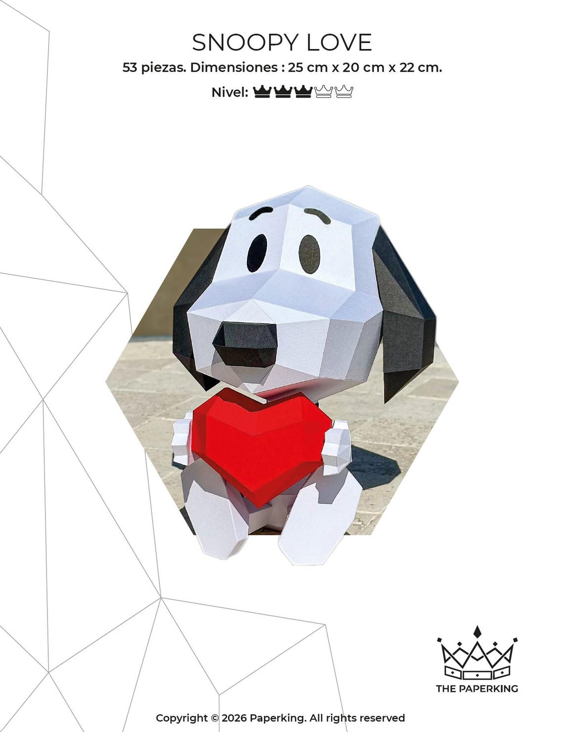 Snoopy Papercraft 3D – PDF Valentine Low Poly Template | DIY Love Decor ...