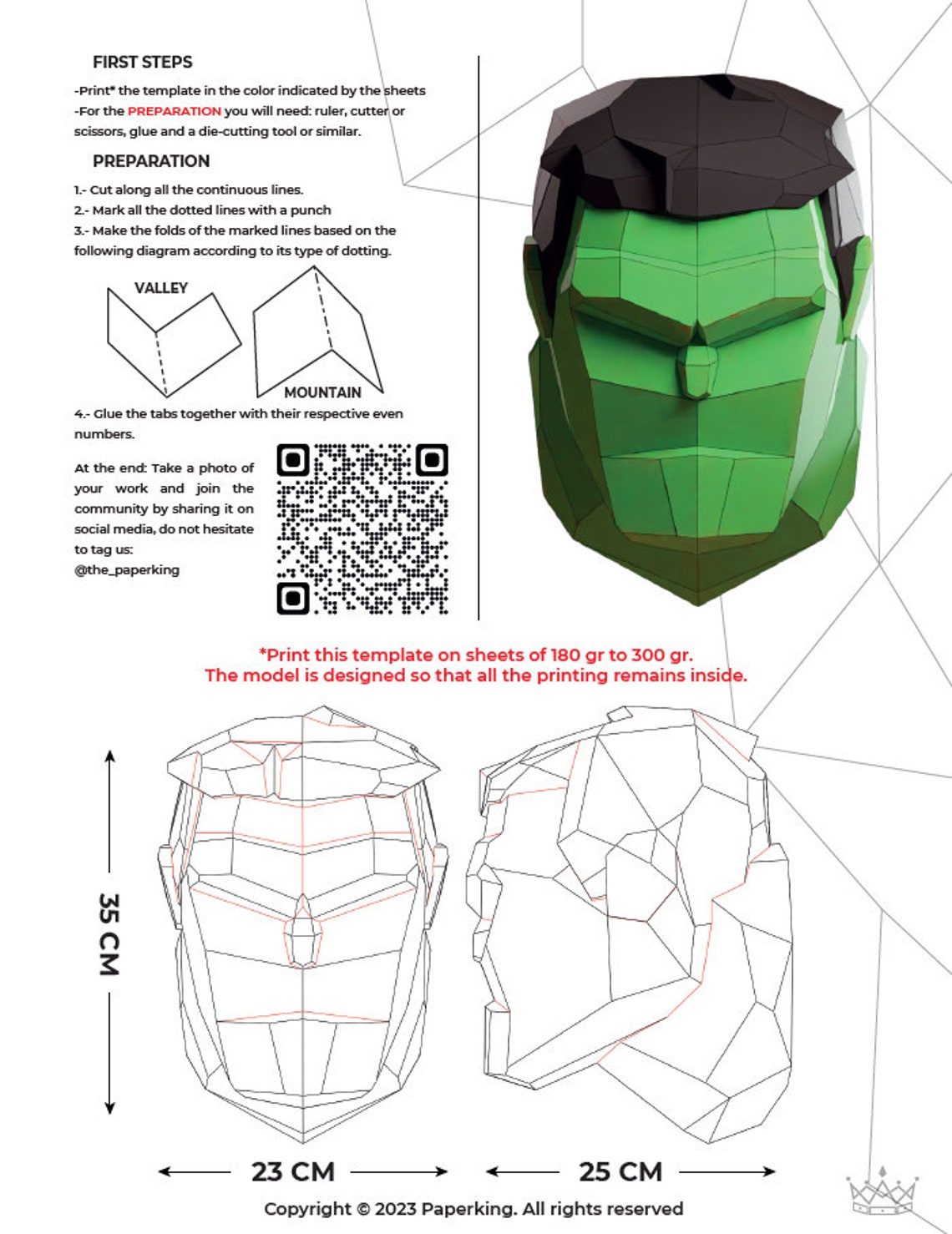 Hulk Head Papercraft 3D, Pepakura Pdf Template Low Polygonal Paper ...