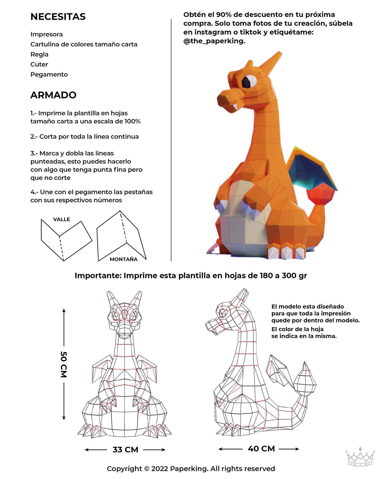Charizard Papercraft 3D, Pepakura Pdf Template Low Polygonal Paper ...
