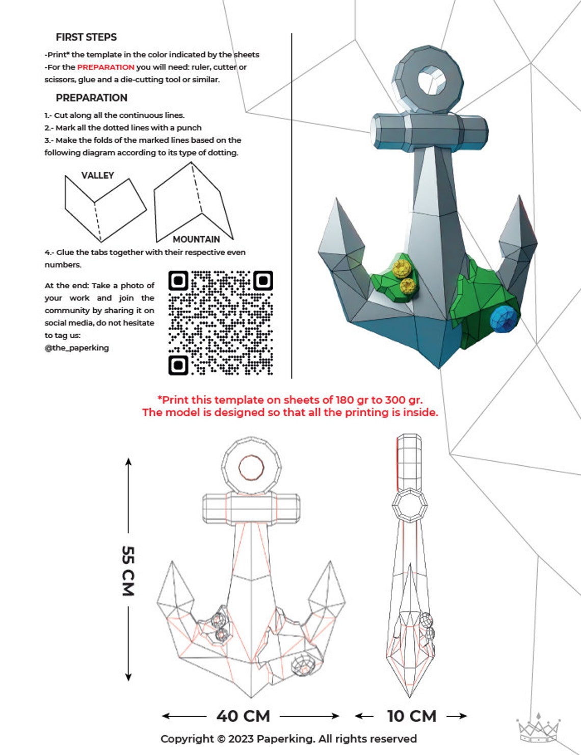 Anchor Papercraft 3D, Pepakura Pdf Template Low Polygonal Paper ...