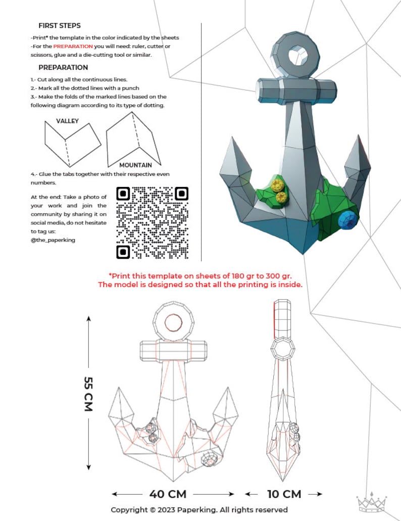 Anchor Papercraft 3D, Pepakura Pdf Template Low Polygonal Paper ...