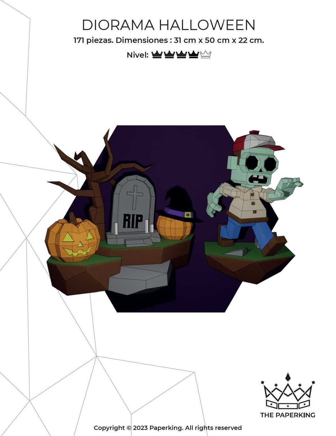 Diorama Halloween Papercraft 3D, Pepakura Pdf Template Low Polygonal ...