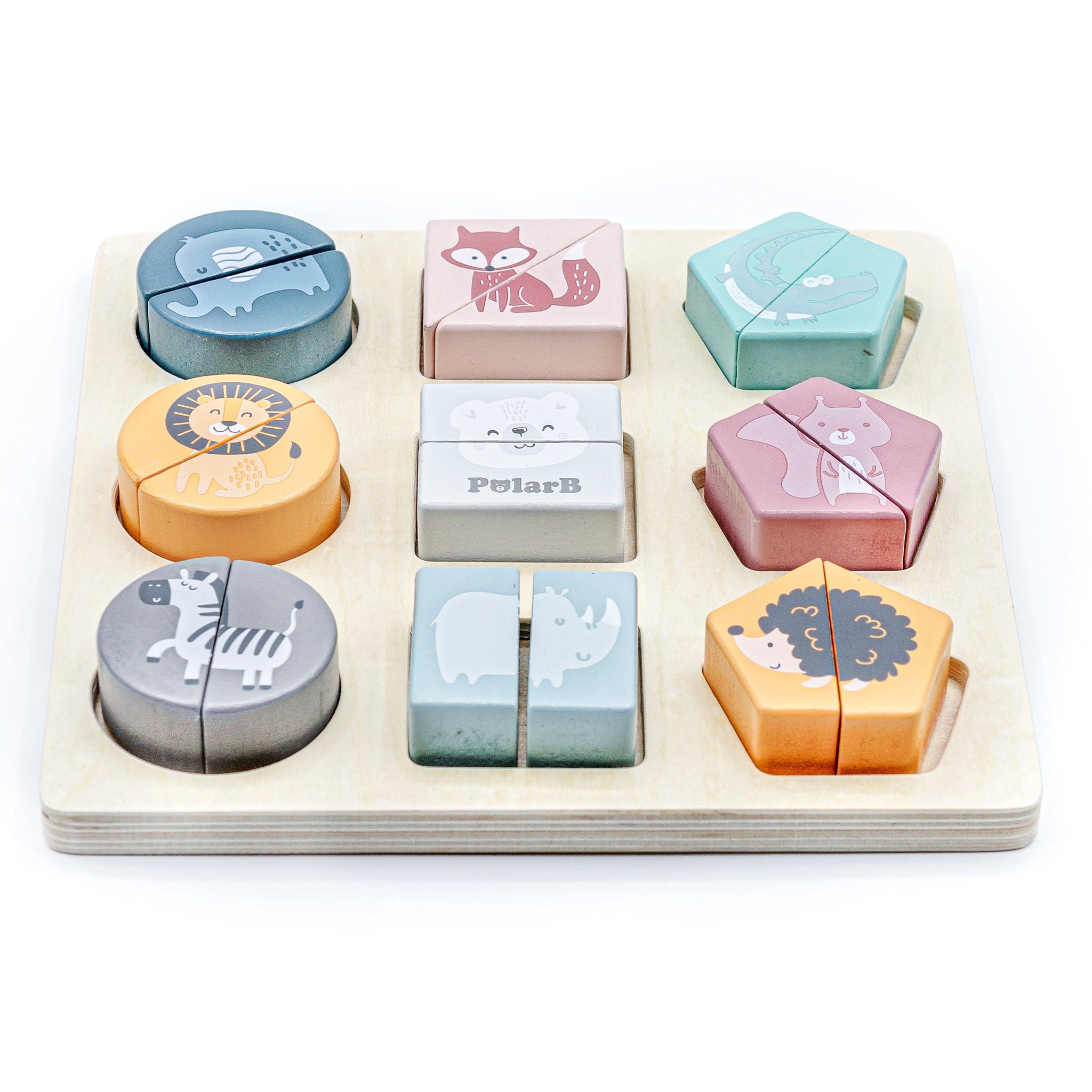 Shape Block Puzzle With Different Animals Wooden Puzzle for - Etsy UK