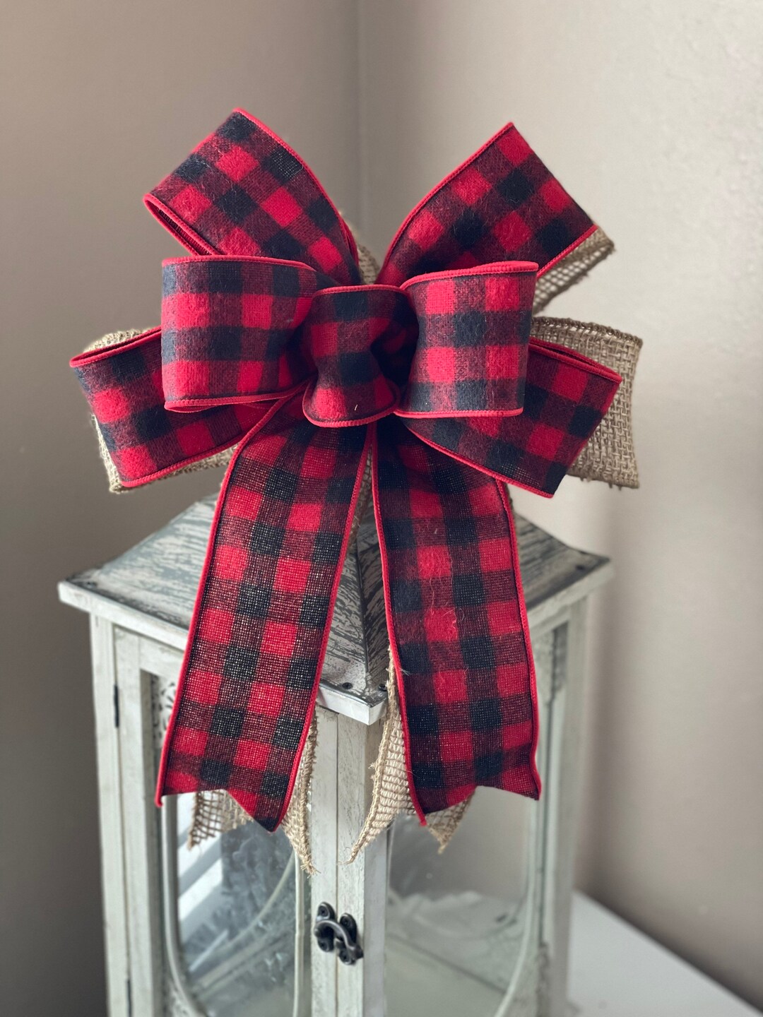 Burlap Bow,buffalo Check Bow, Christmas Bow,red and Black Buffalo Check ...