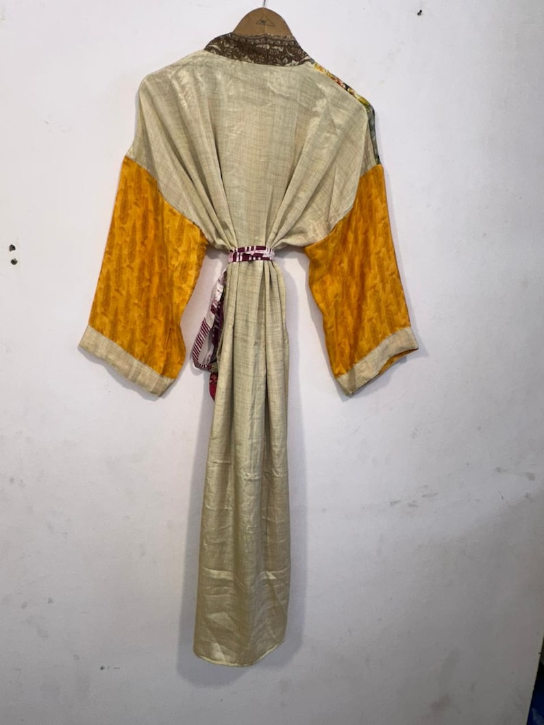 Patchwork Silk Blend Kimono: Bohemian Hippie Style Lounge Wear - Etsy