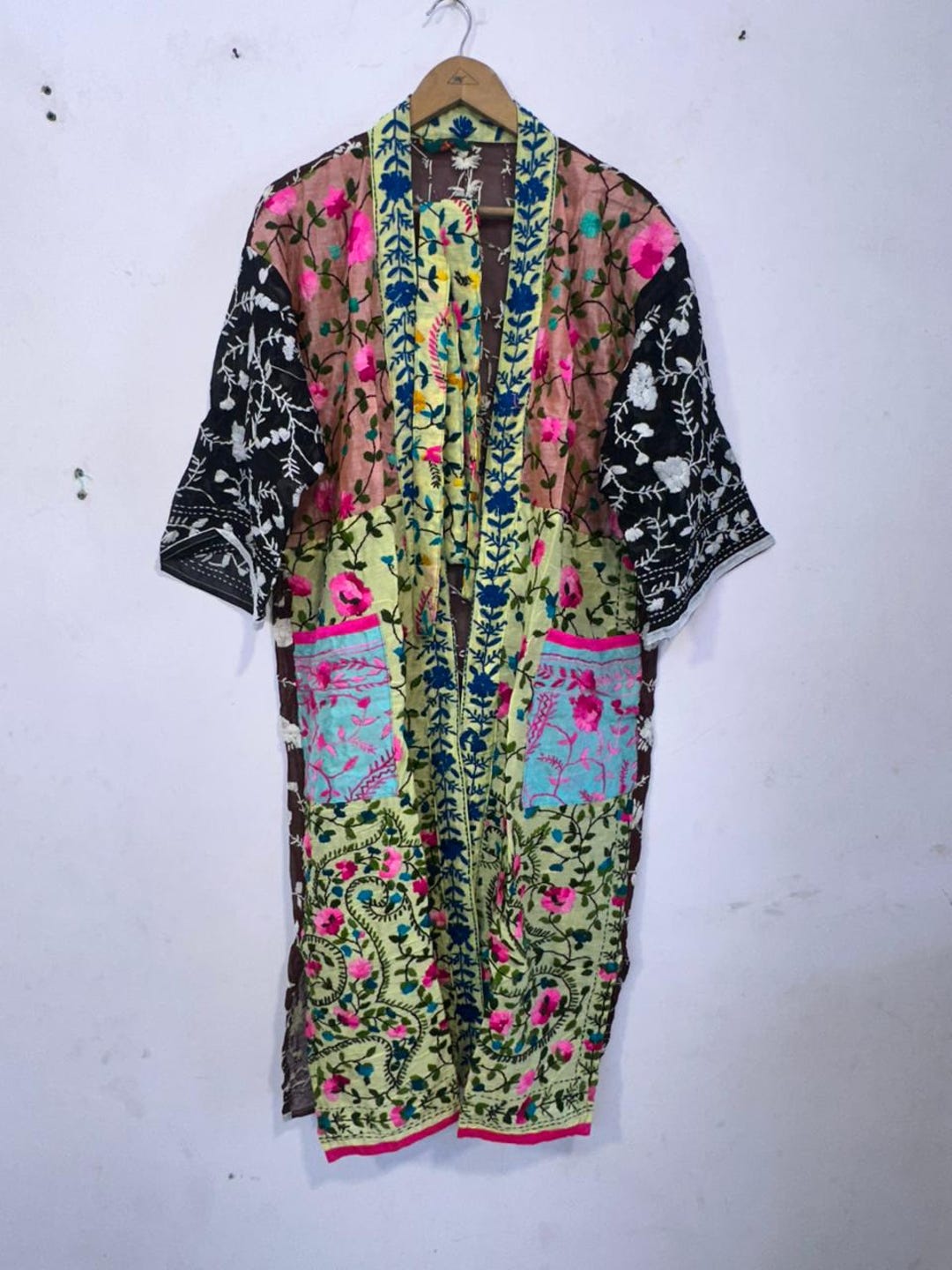 Boho Night Luxury Partywear Women's Embroidered Kimono - Multi Floral ...