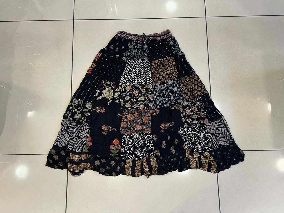 Rayon Patchwork Long Skirt, Printed Patchwork Design Women Skirts, Bridesmaid Gypsy Patch Work ...