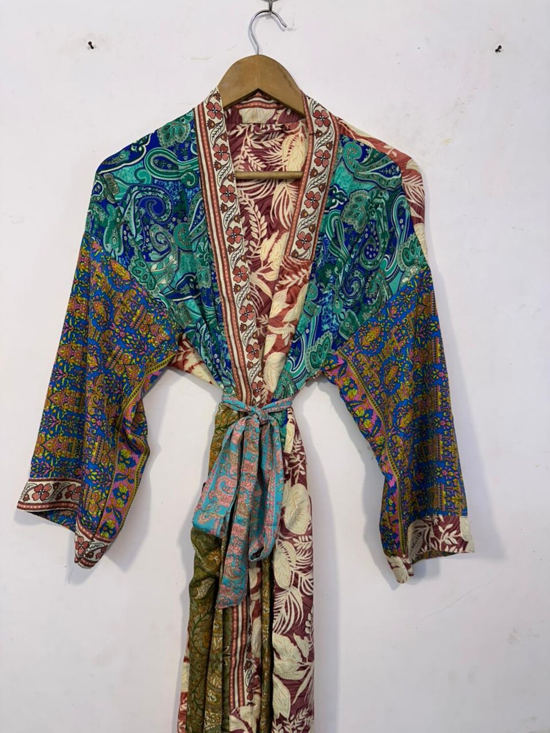 Boho Silk Kimono Robe: Recycled Saree, Bohemian Cardigan - Etsy