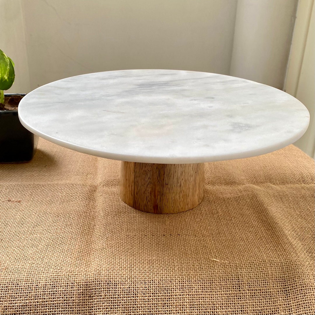 Marble Cake Stand With Wooden Base - Etsy