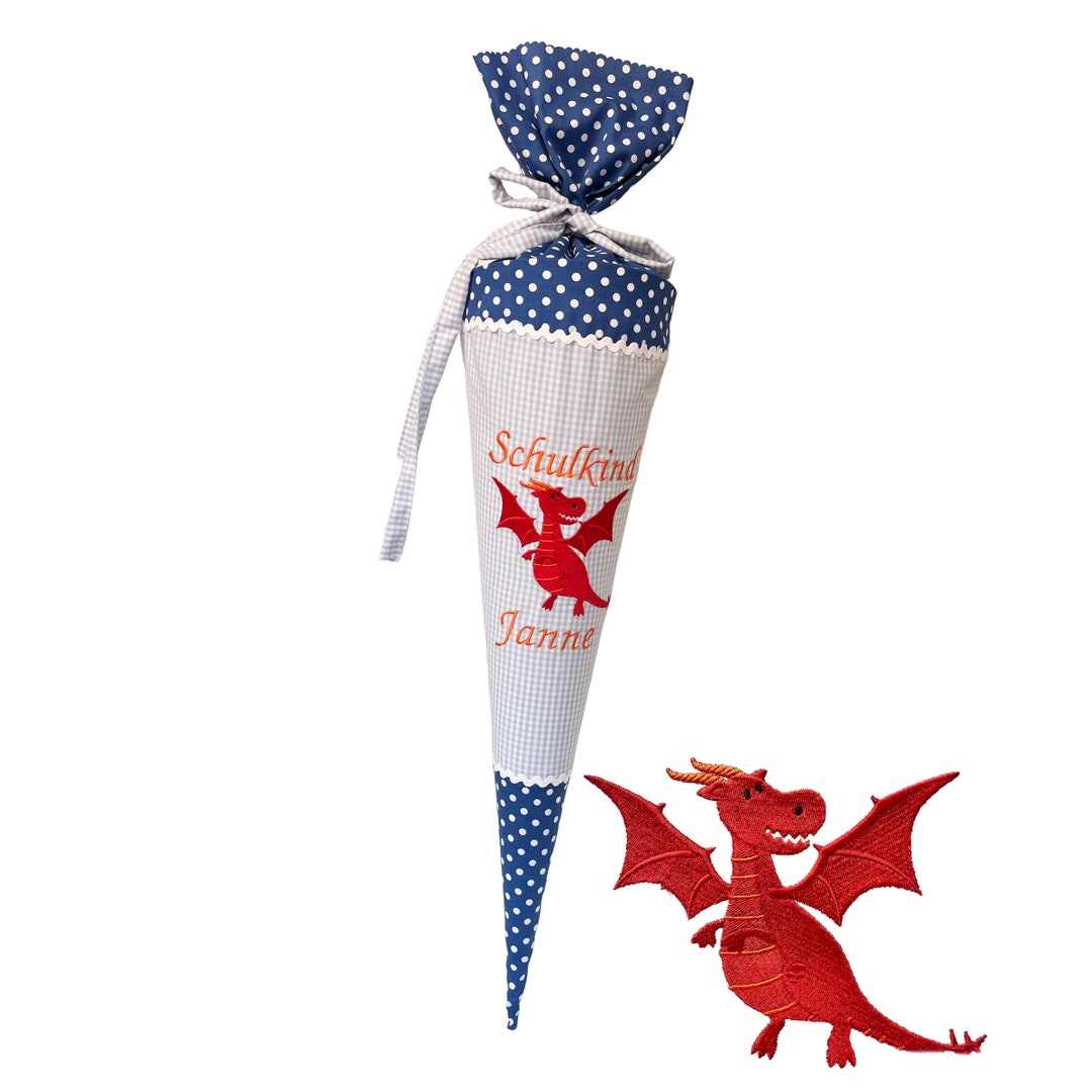 School Cone dragon Embroidered With Name And/or - Etsy