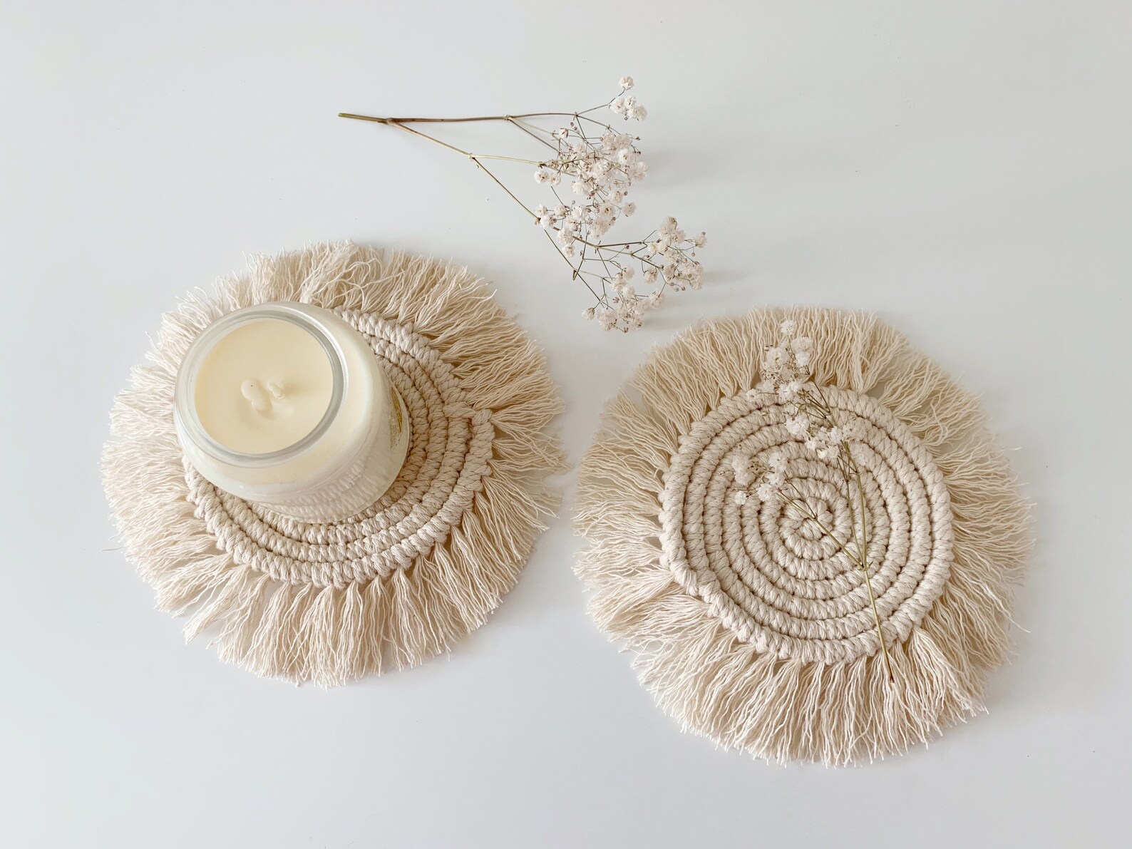 Macramé Coasters Coaster Set Mug Rug - Etsy