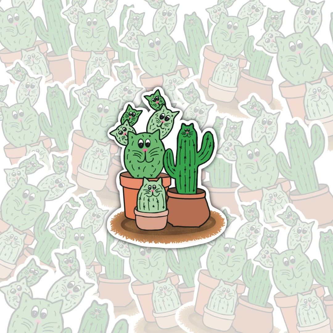 Cactus Cat Sticker | Plant Sticker | Cat Stocking Stuffer | Vinyl ...