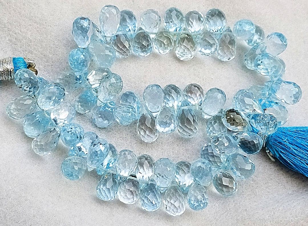 7 10 Mm 26 Pcs Natural Brazilian Aquamarine Briolette Faceted Drops 81/ ...