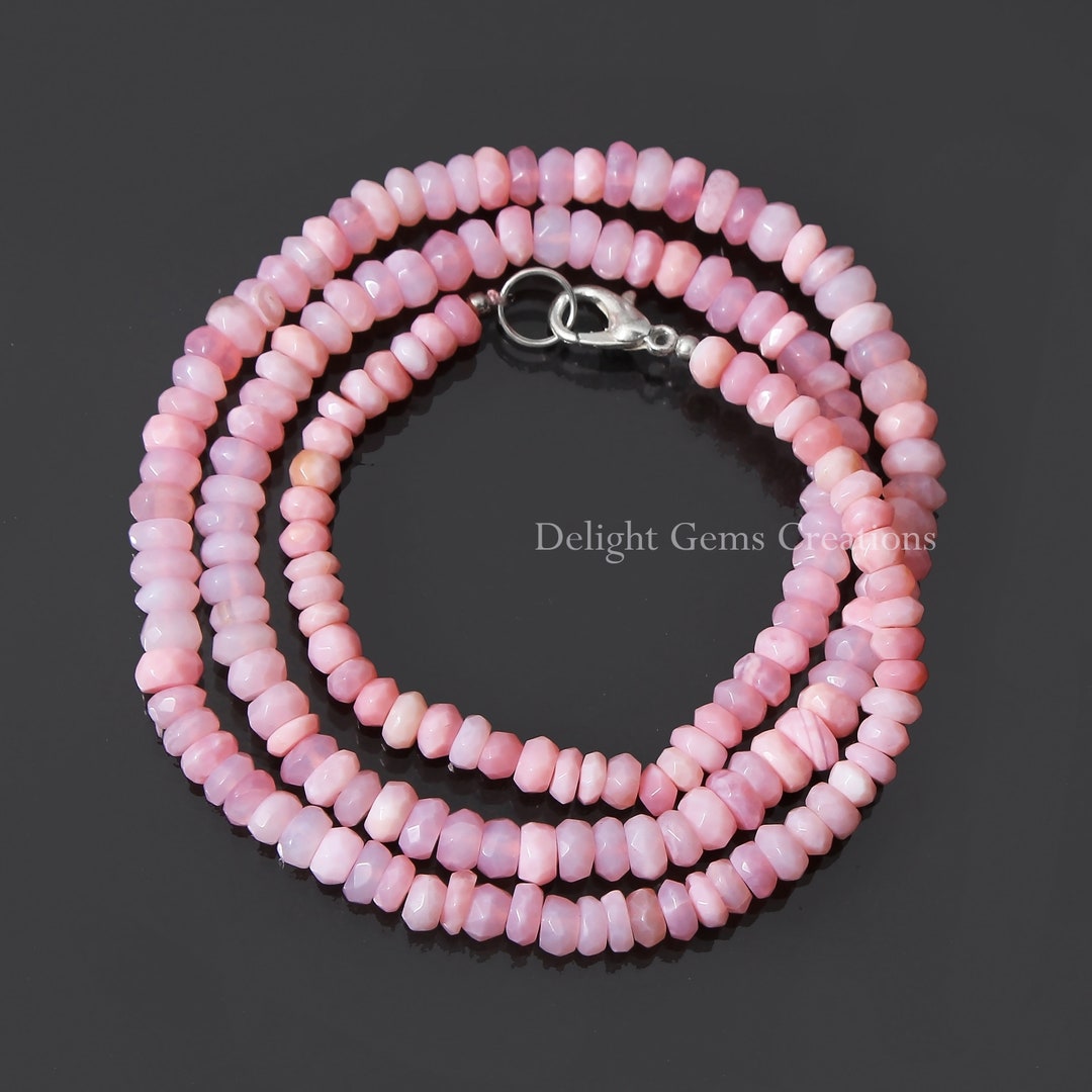 Pink Peruvian Opal Beaded Necklace, 4.5mm-6mm Pink Opal Faceted ...
