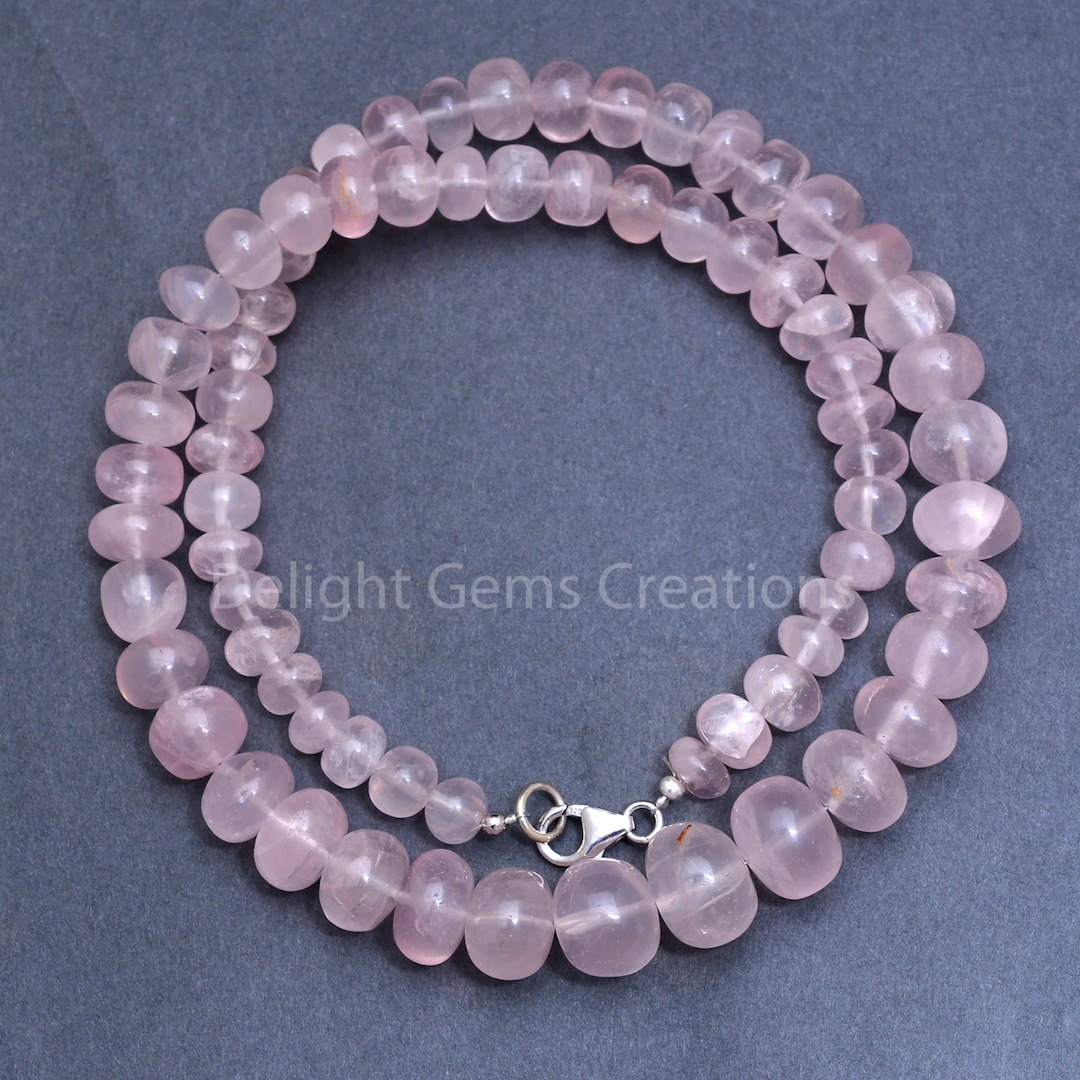 Rose Quartz Necklace, 7-12mm Rose Quartz Smooth Roundel Beads Necklace ...