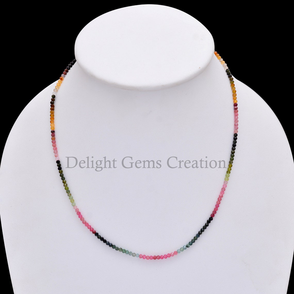 Natural Multi Tourmaline Beaded Necklace, 3mm Multi Color Faceted Round ...
