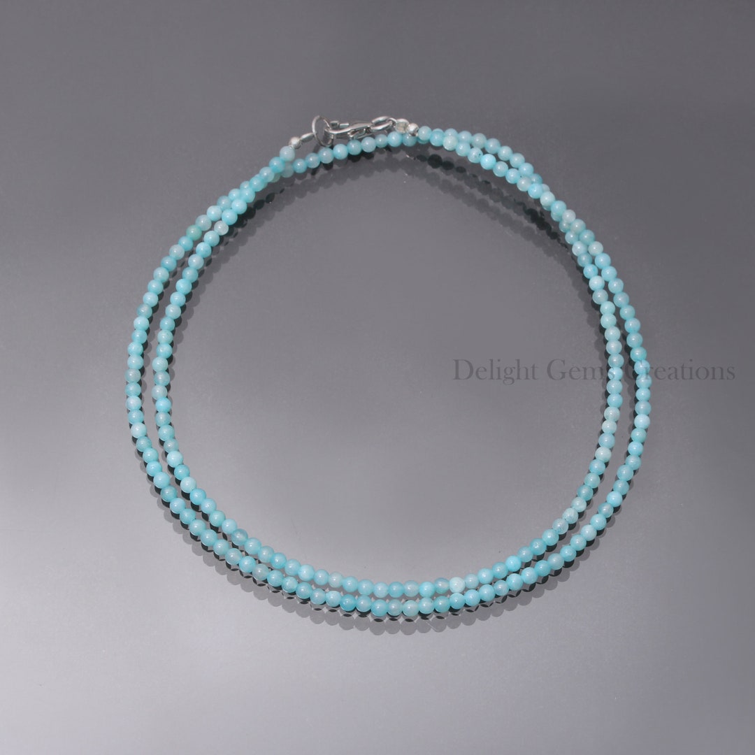 Amazonite Beaded Necklace, 2mm Amazonite Micro Smooth Round Beads ...