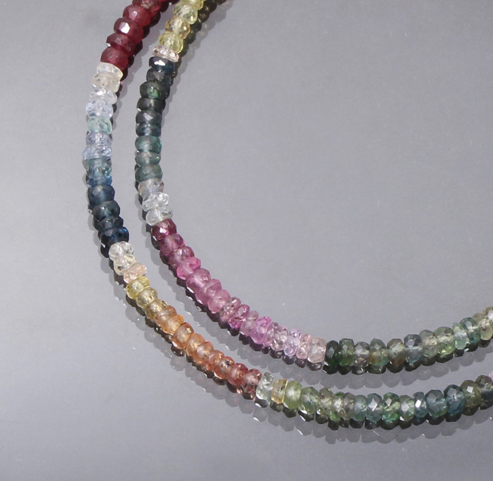 Natural Multi Sapphire Beaded Necklace 3.5-4mm Multi Color | Etsy