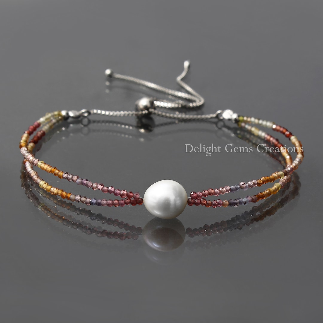 Bolo Chain Silver Adjustable Bracelet, 2mm Multi Sapphire Micro Faceted ...