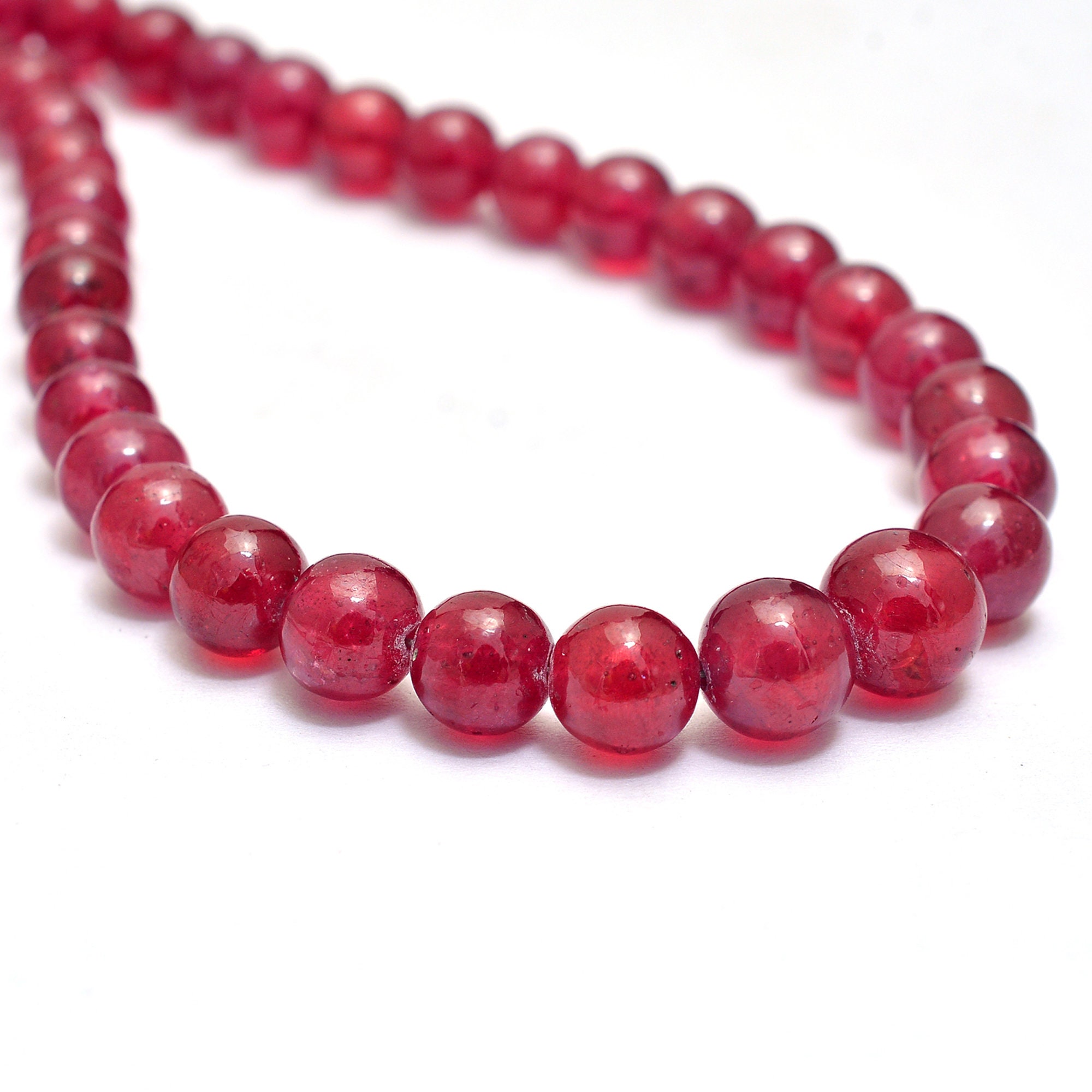 Ruby Glass Filled Smooth Round Beads Necklace 4.5-7mm Ruby | Etsy