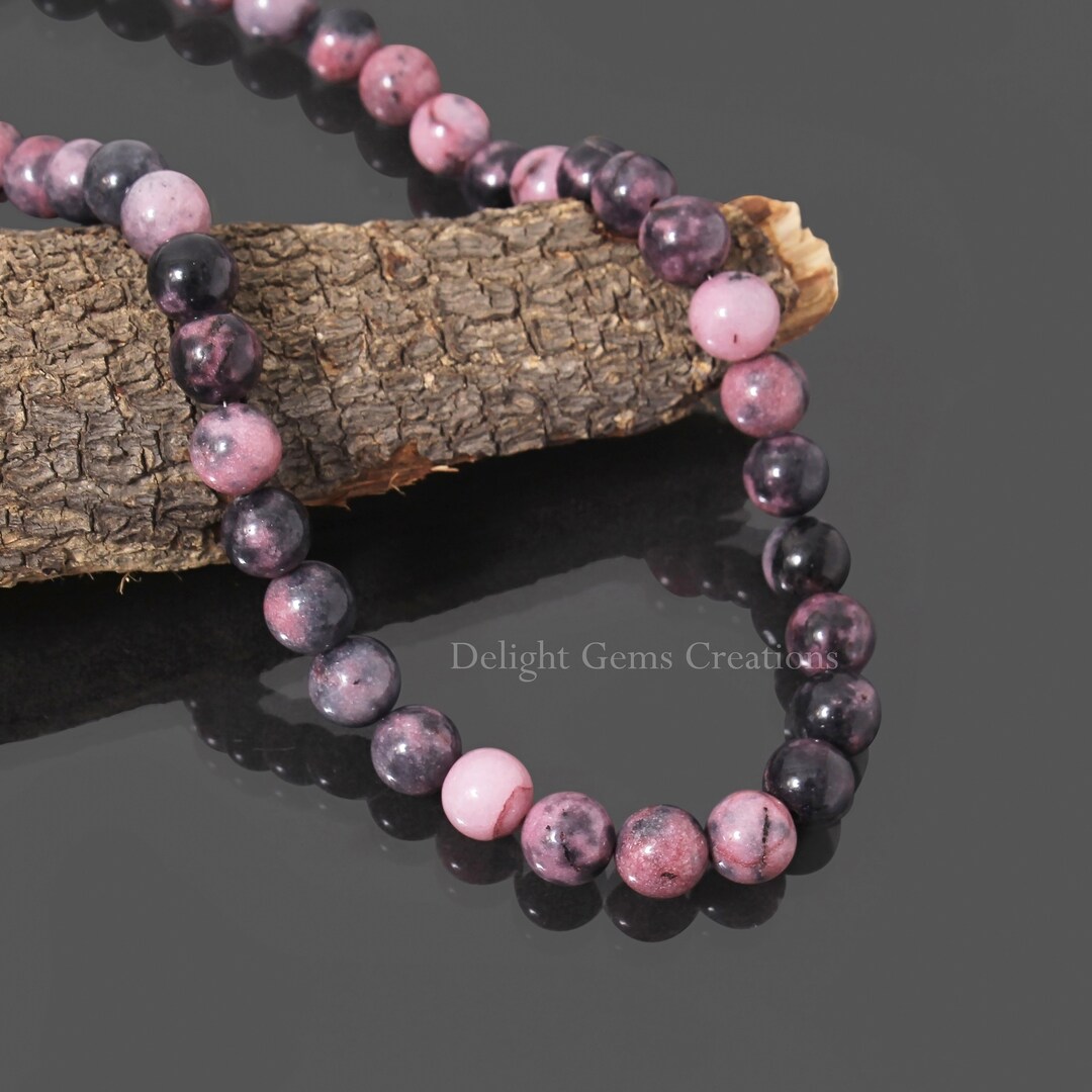 Natural Rhodonite Beaded Necklace, 10mm Pink Rhodonite Smooth Round ...