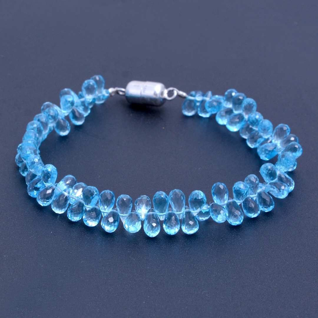 Natural Swiss Blue Topaz Beaded Bracelet, 4x7mm Swiss Blue Topaz ...