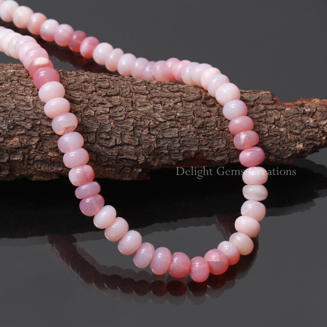 Pink Peruvian Opal Beaded Necklace, 9mm Pink Opal Smooth Rondelle Beads ...