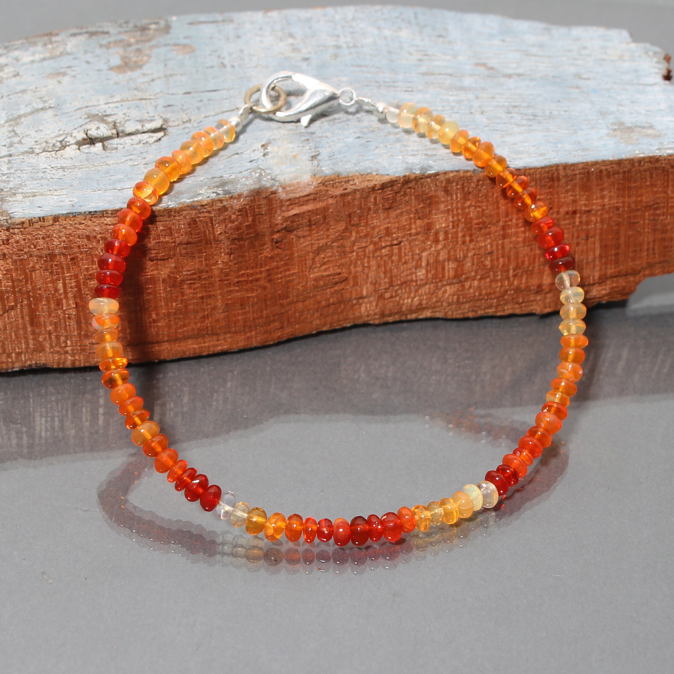 Mexican Fire Opal Bracelet Beaded Gemstone Bracelet Womens - Etsy
