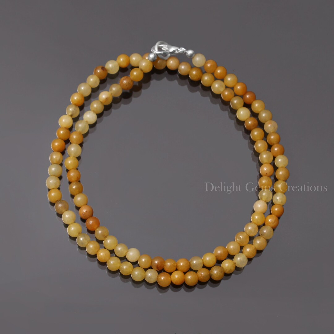 Collier de perles d’opale jaune, collier de perles rondes lisses en ...