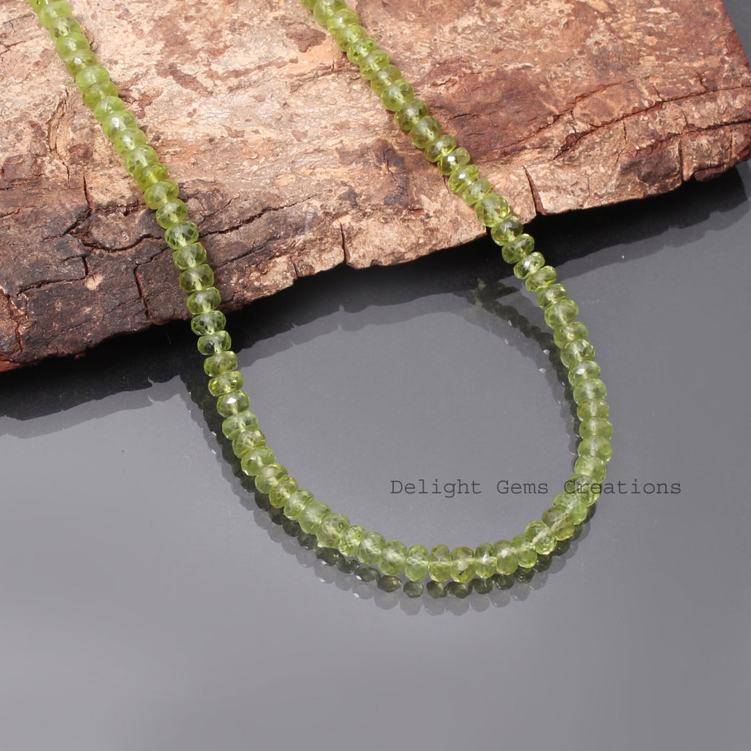 Natural Green Peridot Beaded Necklace-5mm-5.5mm Peridot Faceted Rondell ...