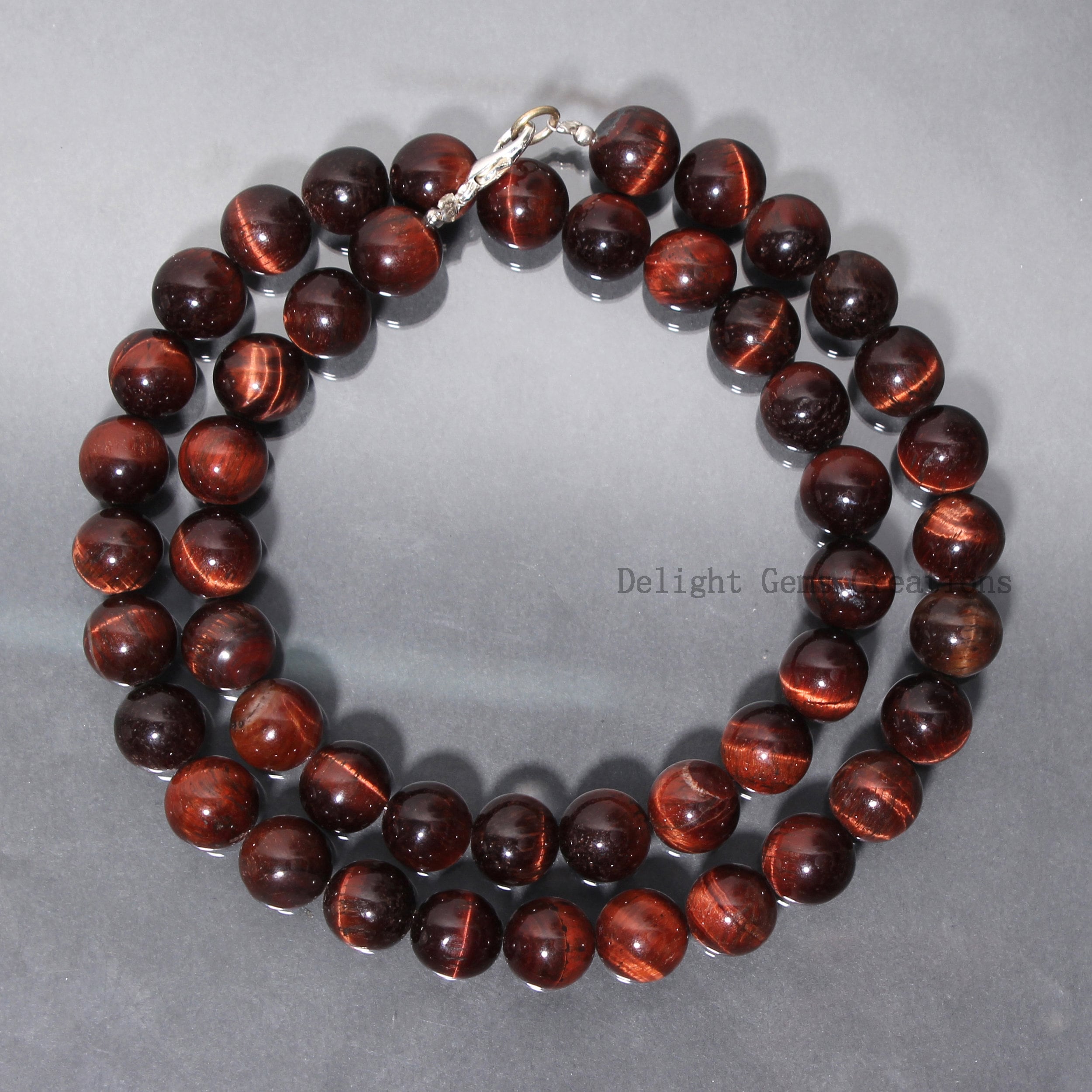Genuine Red Tiger's Eye Beaded Necklace, 10mm Red Tiger Eye Smooth ...