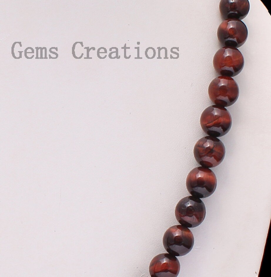 Genuine Red Tiger's Eye Beaded Necklace, 10mm Red Tiger Eye Smooth ...