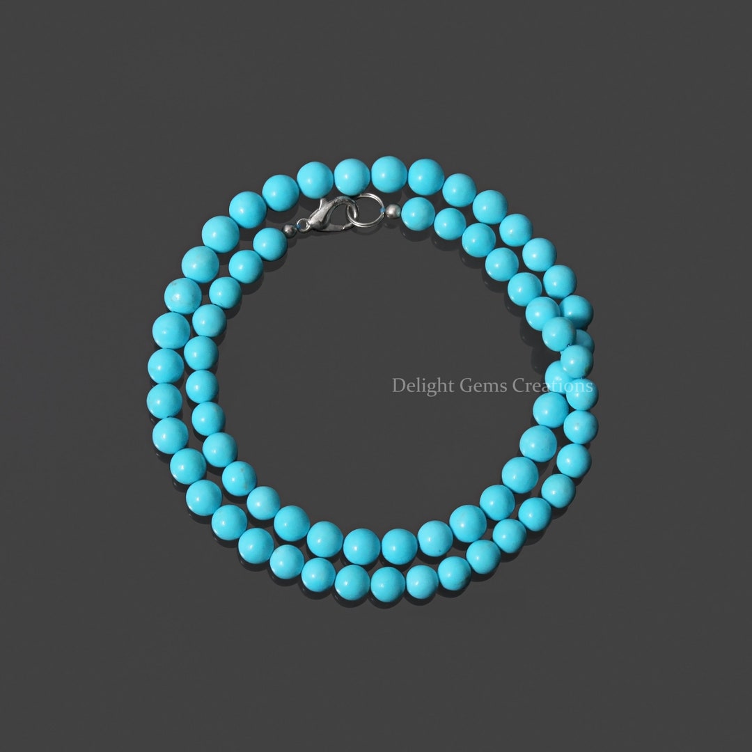 Genuine Sleeping Beauty Turquoise Beaded Necklace, 6-6.5mm Blue ...
