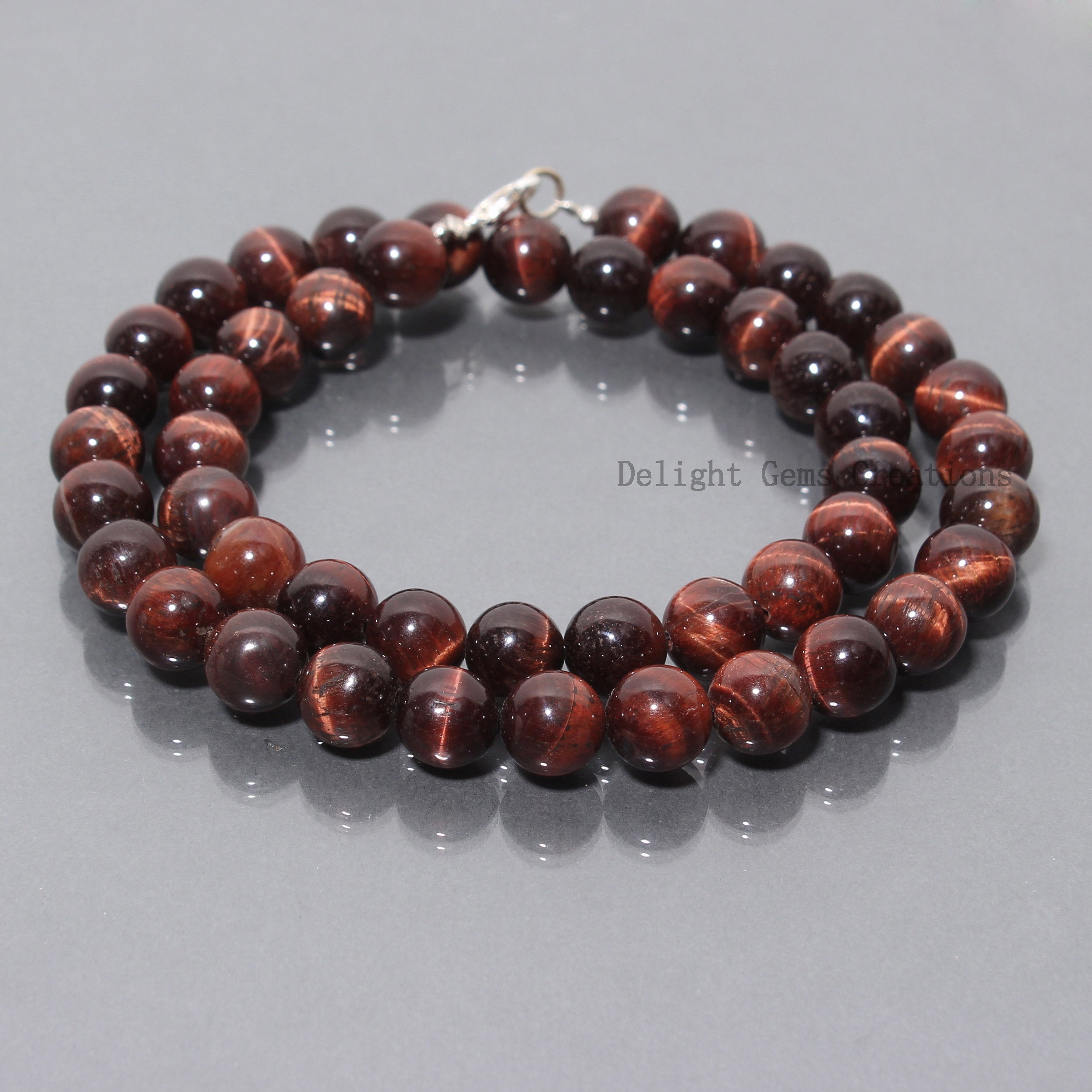 Genuine Red Tiger's Eye Beaded Necklace, 10mm Red Tiger Eye Smooth ...