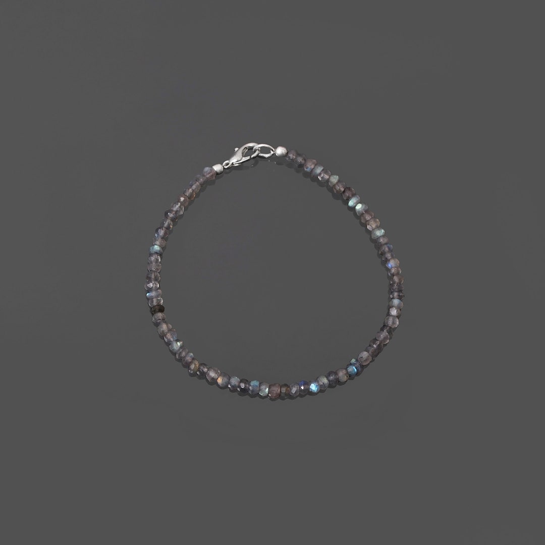 4mm Labradorite Gemstone Bracelet, Beaded Bracelet, Faceted Rondelle ...
