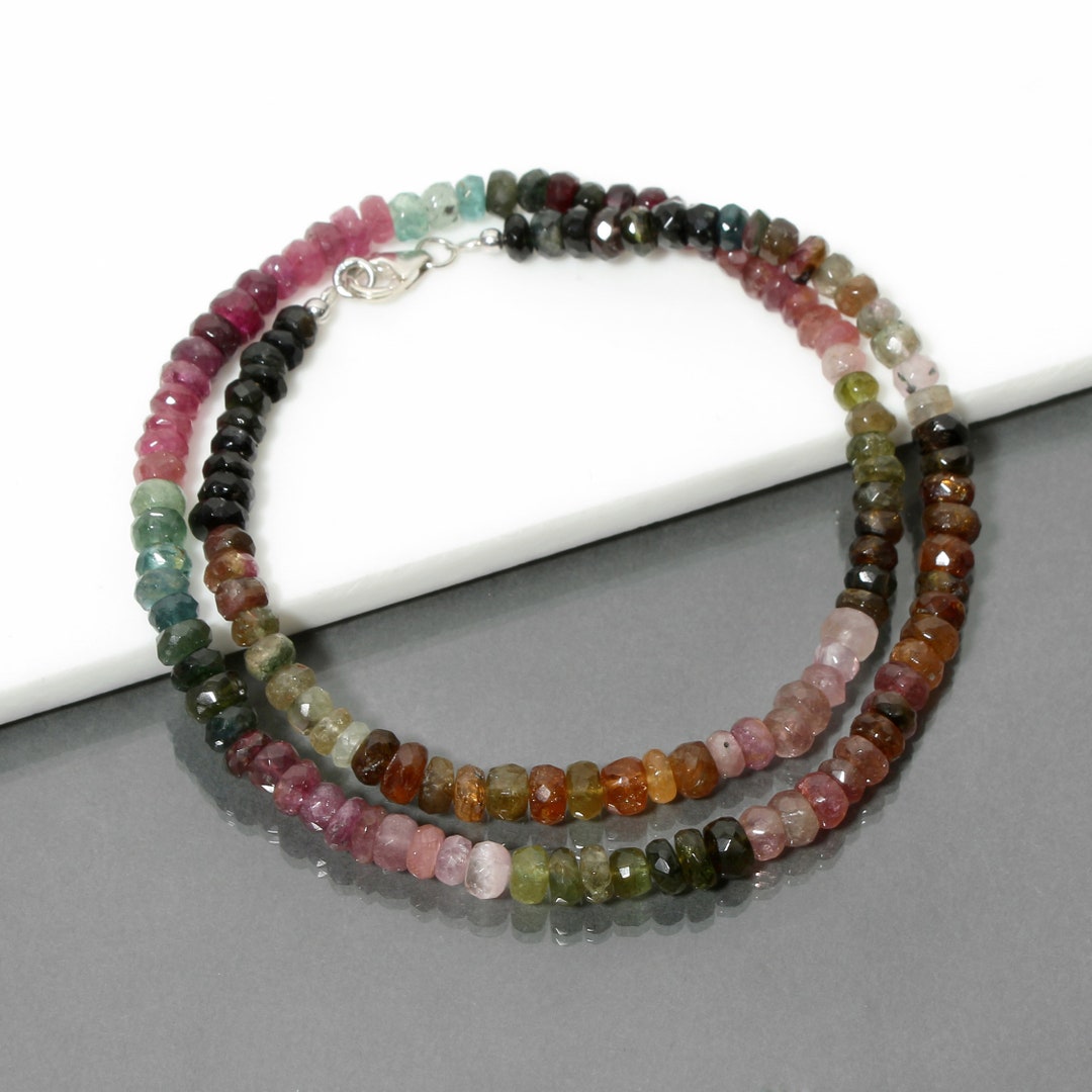 Multi-color Tourmaline Necklace, Faceted Rondelle Gemstone Beads - Etsy