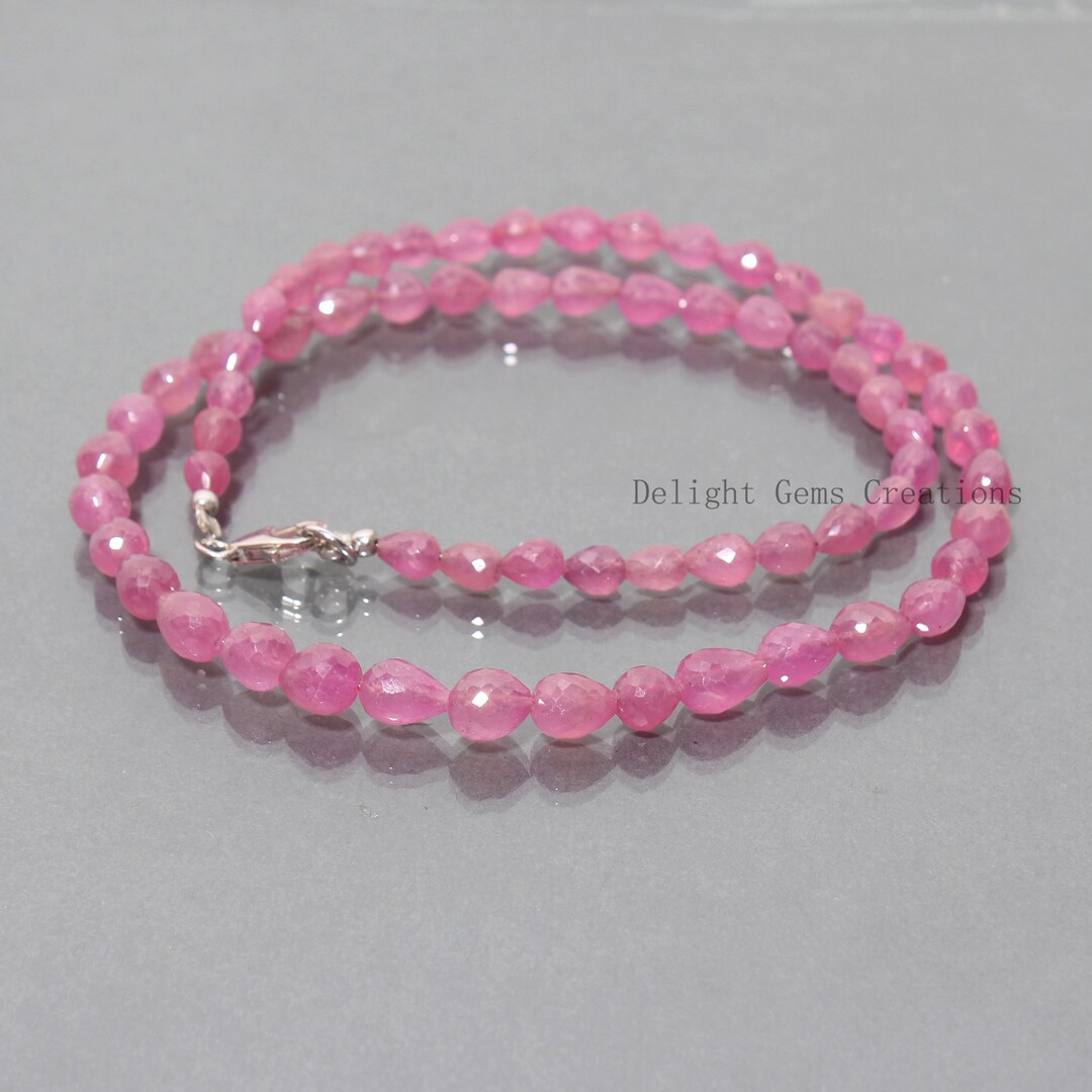 Dazzling Pink Ruby Beaded Necklace - Glass Filled Faceted Drops, 4x6mm ...