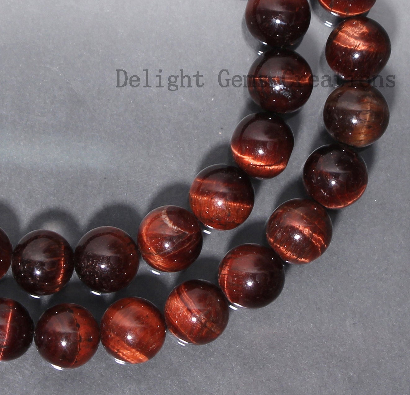 Genuine Red Tiger's Eye Beaded Necklace, 10mm Red Tiger Eye Smooth ...