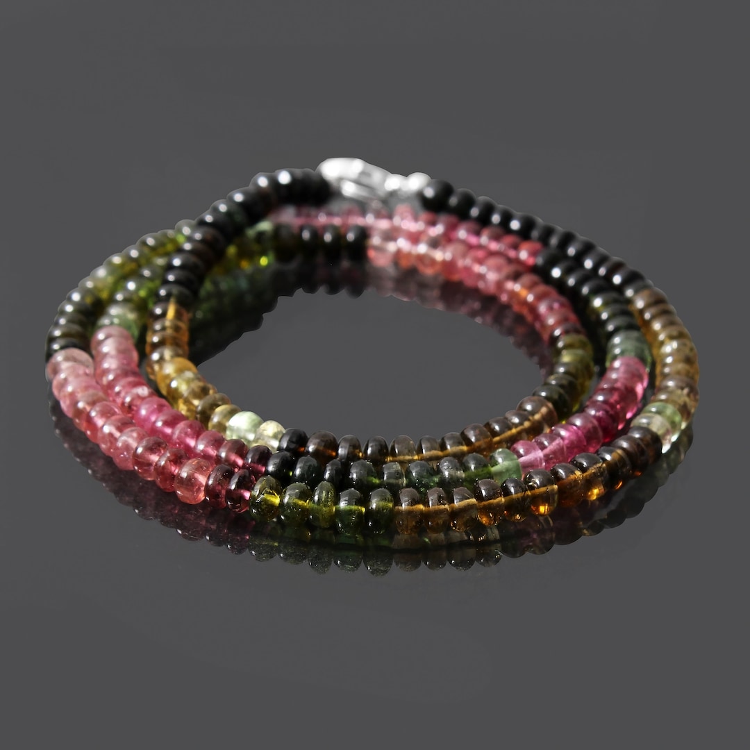 Multi Tourmaline Necklace, 5mm-5.5mm Natural Multi Color Tourmaline ...