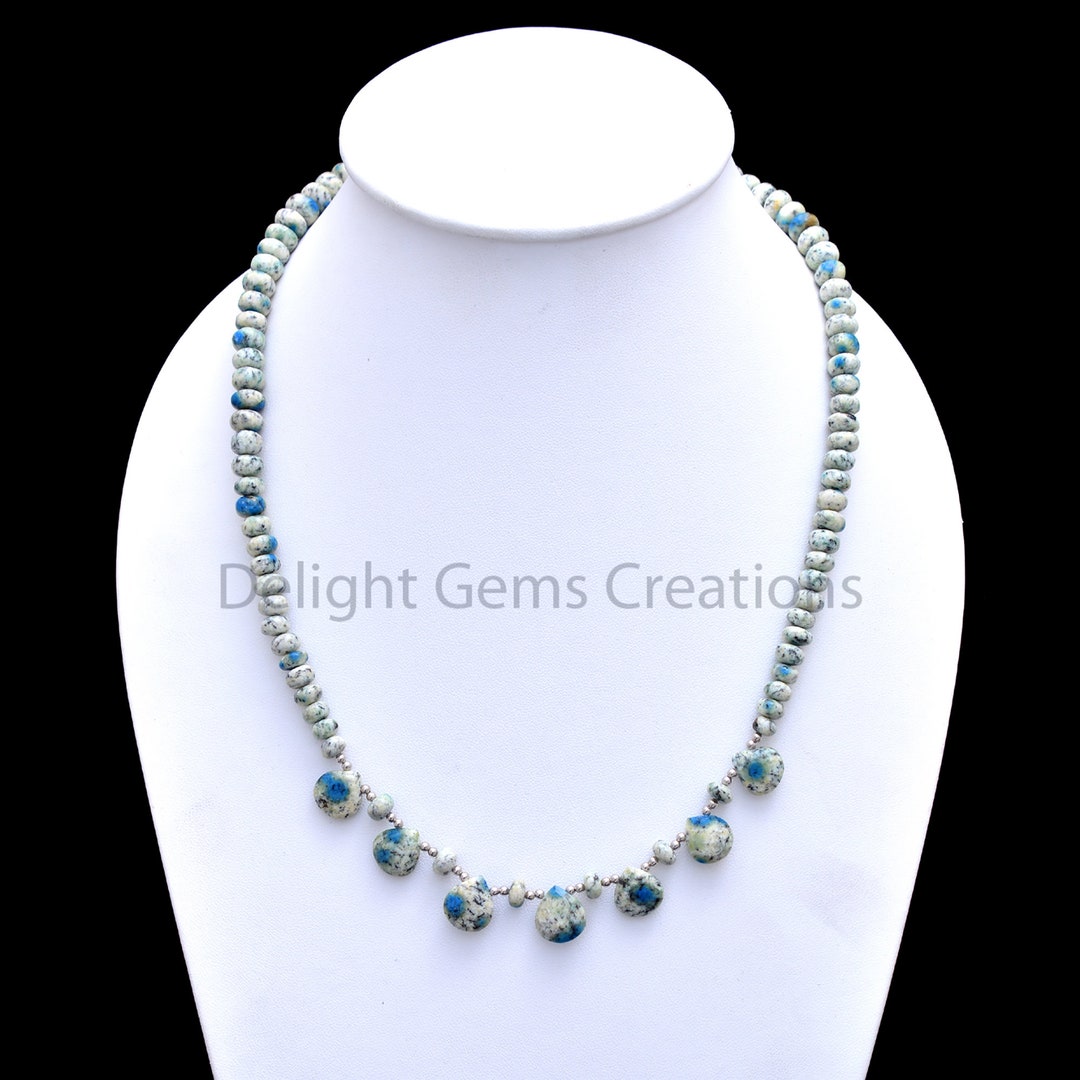 K2 Gemstone Beaded Necklace, 6-9mm K2 Smooth Roundel Beads With Faceted ...