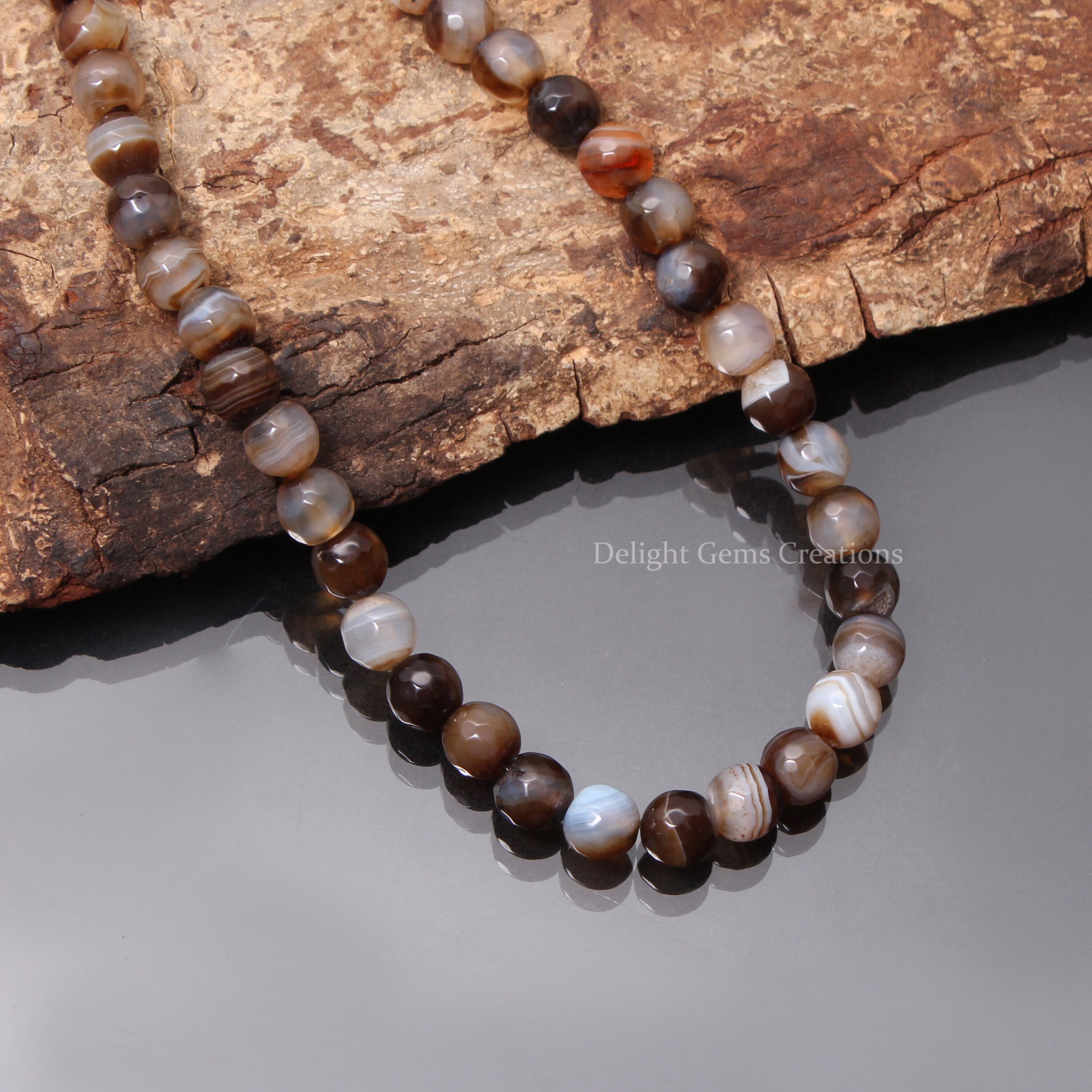 Faceted Chocolate Brown Agate Beaded Necklace, Sterling Silver Clasp ...