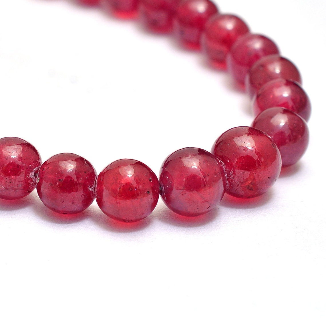 Ruby Glass Filled Smooth Round Beads Necklace 4.5-7mm Ruby | Etsy
