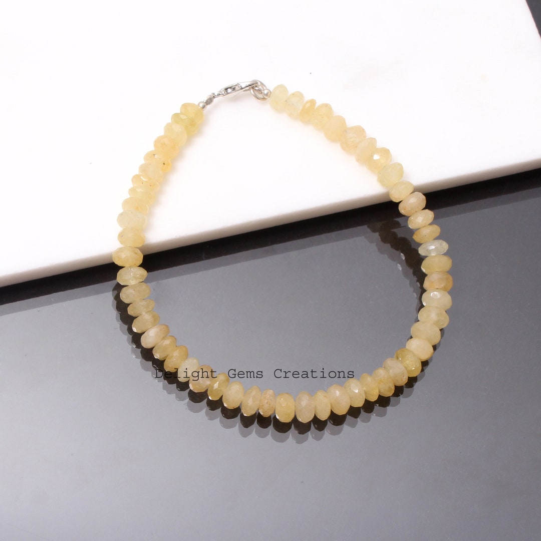 Heliodor Beryl Gemstone Bracelet, 7mm Faceted Yellow Beads - Etsy