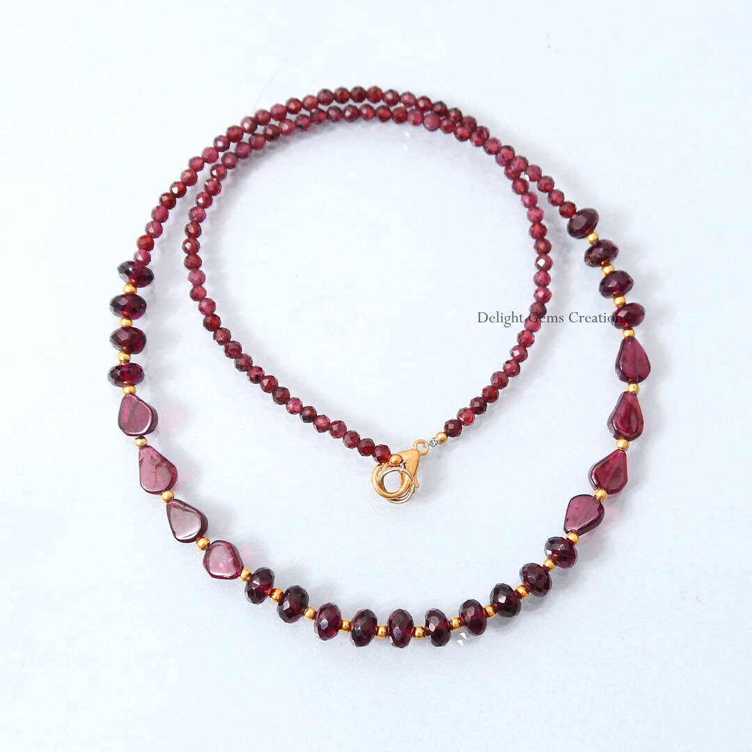 Stunning Red Garnet Gemstone Designer Beaded Necklace, Garnet Faceted ...