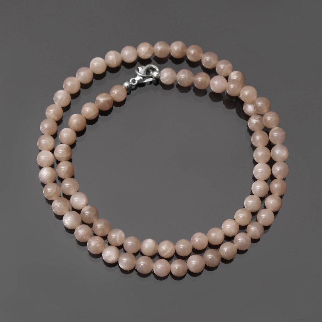 Peach Moonstone Bead Necklace, Healing Round Beaded Necklace for Mom, 6 ...