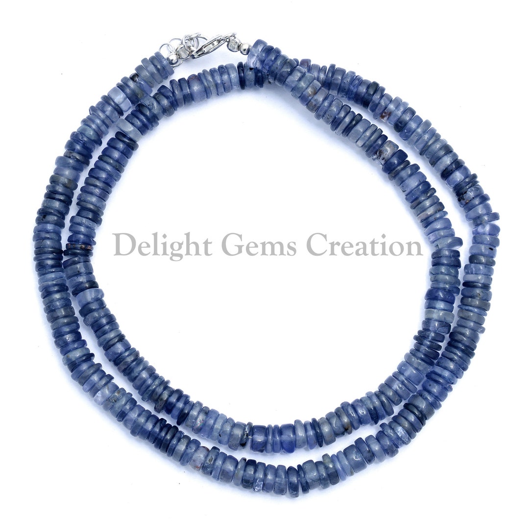 Natural Iolite Beaded Necklace, 5mm Iolite Smooth Round Tyre Bead ...