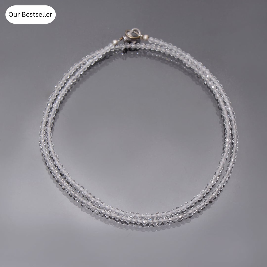 Natural Crystal Quartz Bead Necklace, 2mm Crystal Quartz Micro Faceted ...