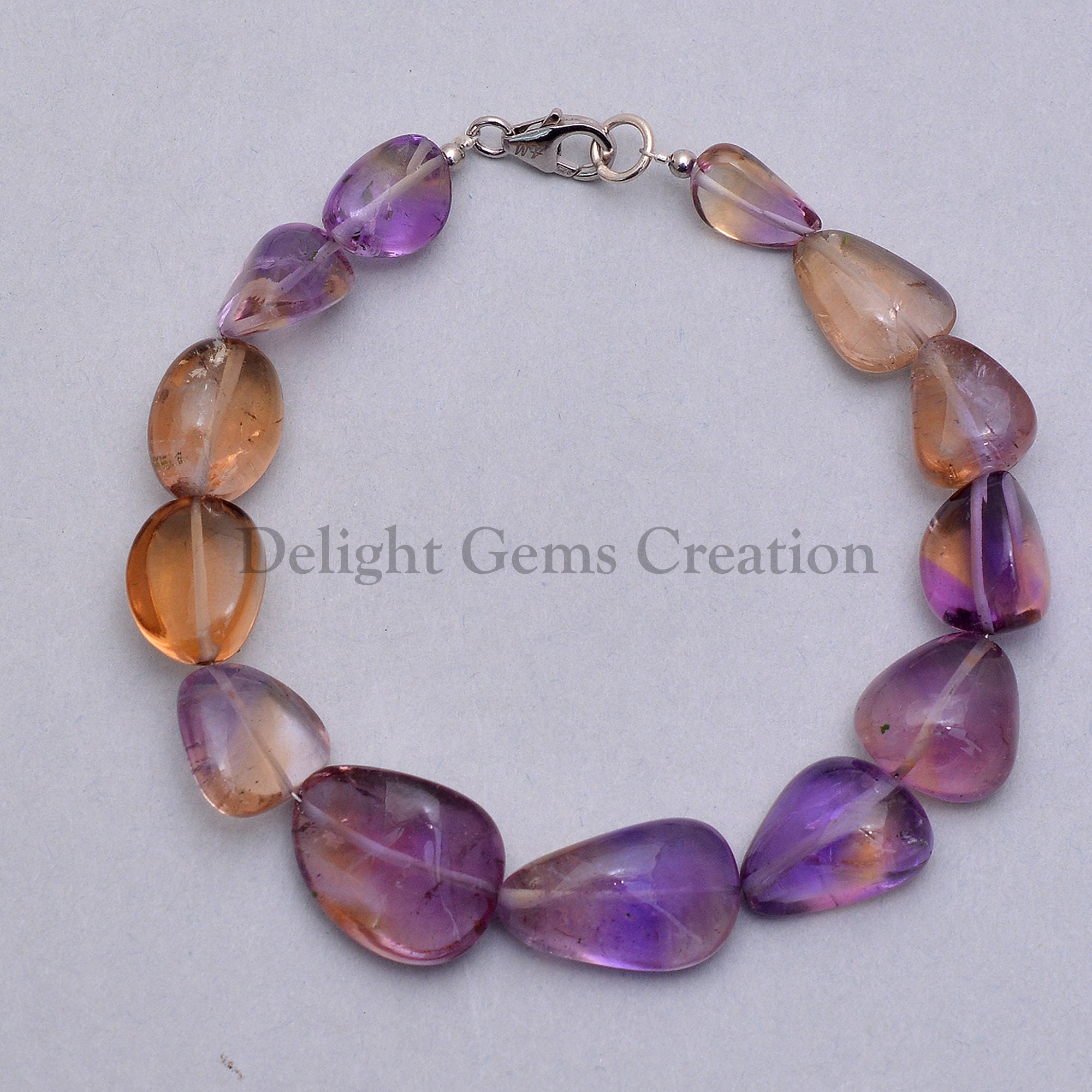Ametrine Bracelet 8x12 15x19mm Ametrine Smooth Tumble Beads Bracelet Ametrine Beaded Bracelet Dazzling Purple Yellow Shades Beads Jewelry