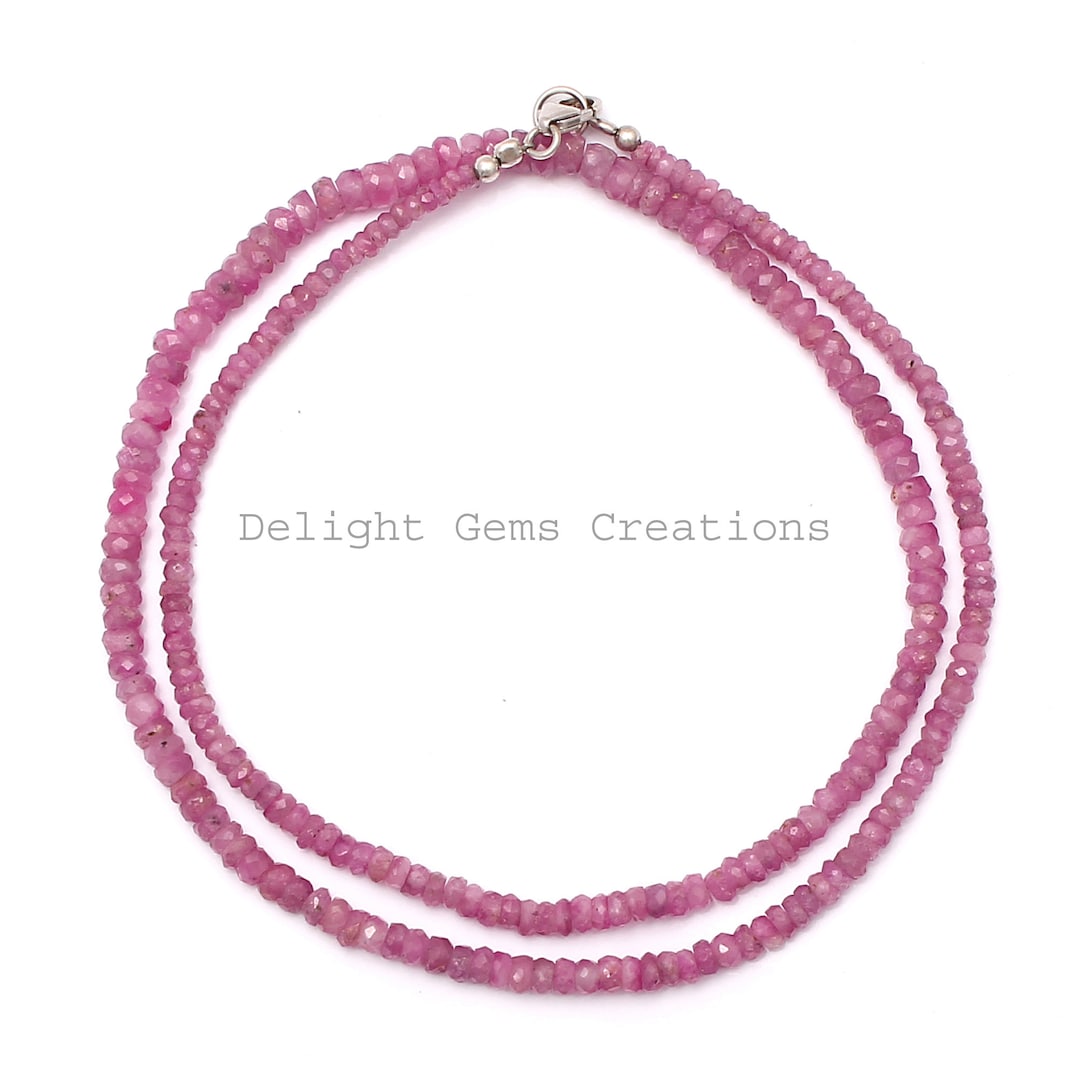 Burmese Pink Ruby Beaded Necklace, 2.5mm-4.5mm Natural Ruby Gemstone ...